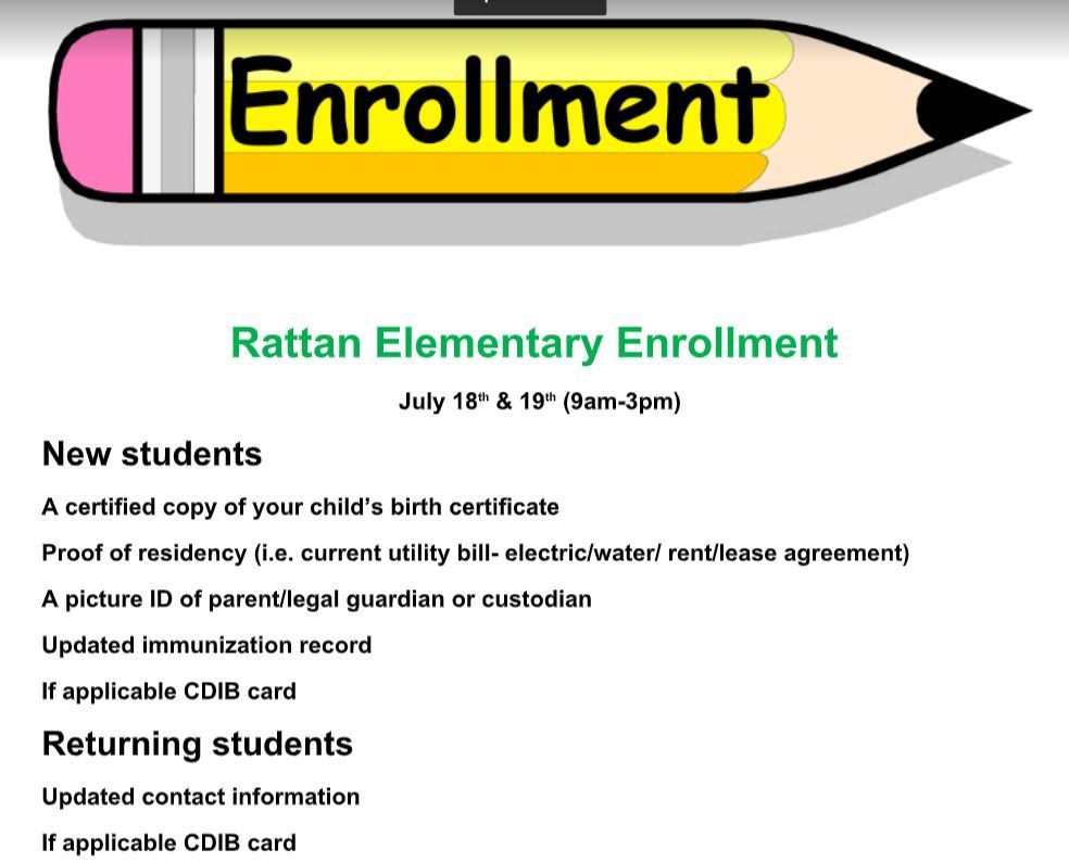 Elementary Enrollment Dates | Rattan Public School